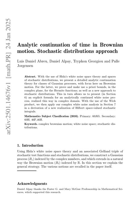 Pdf Analytic Continuation Of Time In Brownian Motion Stochastic