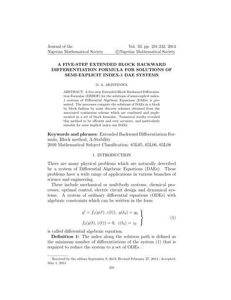 Pdf A Five Step Extended Block Backward Differentiation Formula For
