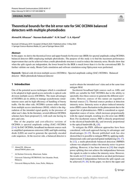 Theoretical Bounds For The Bit Error Rate For Sac Ocdma Balanced