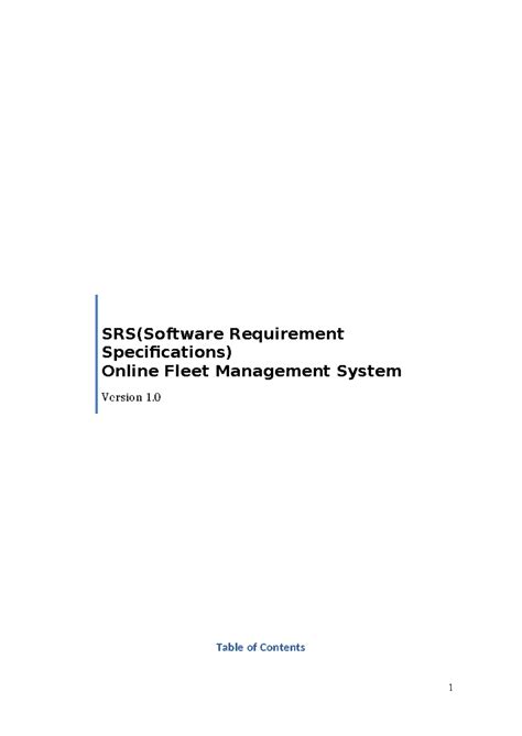 Srs Software Requirement Specifications Table Of Contents Srs Software Requirement