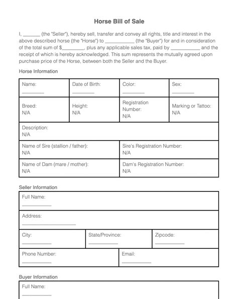 Horse Bill Of Sale