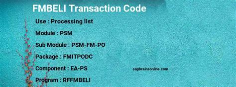 FMBELI SAP Tcode For Processing List