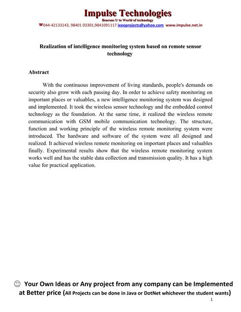 realization of intelligence monitoring system based on remote sensor