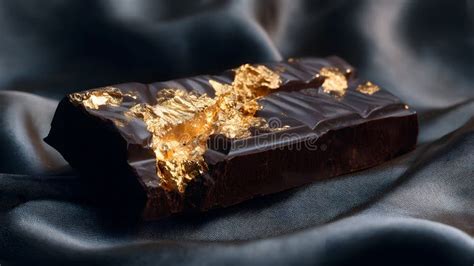 Gourmet Dark Chocolate Bar Adorned With Edible Gold Leaf On A Luxurious