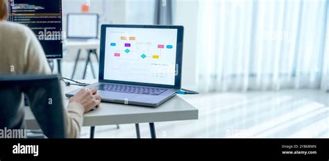 Software Developer Reviews Uxui Design Diagrams While Coding At A