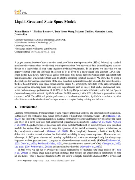 Liquid Structural State Space Models Pdf Convolution Matrix
