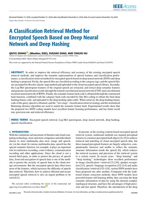 Pdf A Classification Retrieval Method For Encrypted Speech Based On