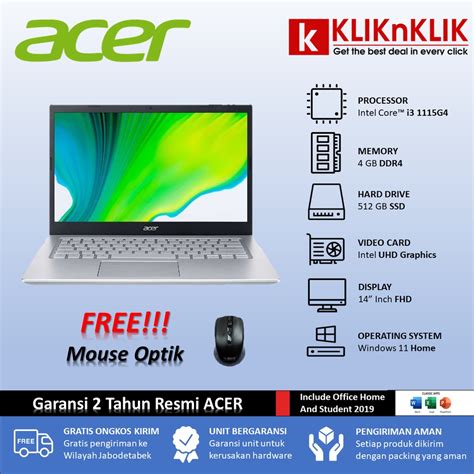 Jual Laptop Acer Aspire A I G Gb Gb Ssd Fhd Ohs Silver Shopee Indonesia