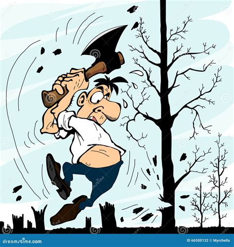 Man With An Ax Chopping Trees Stock Vector Illustration Of Drawing Master 66500132