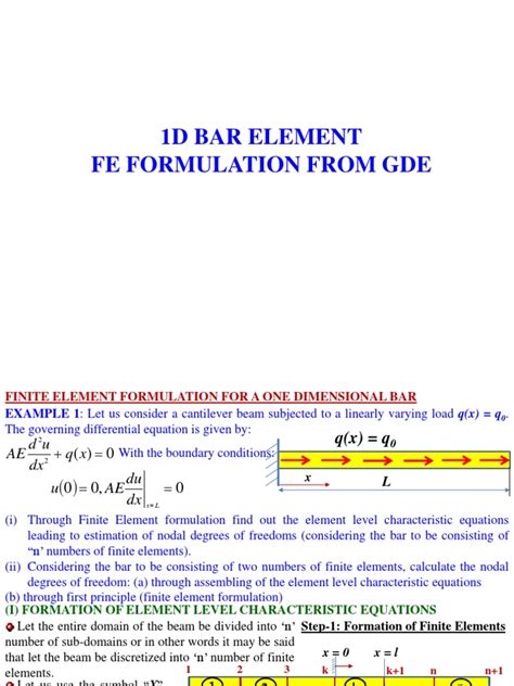1d bar element fe formulation from gde pdf finite element method matrix mathematics