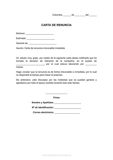 Carta De Renuncia Irrevocable Ejemplos Y Modeloscarta De Renuncia Irrevocable Inmediata