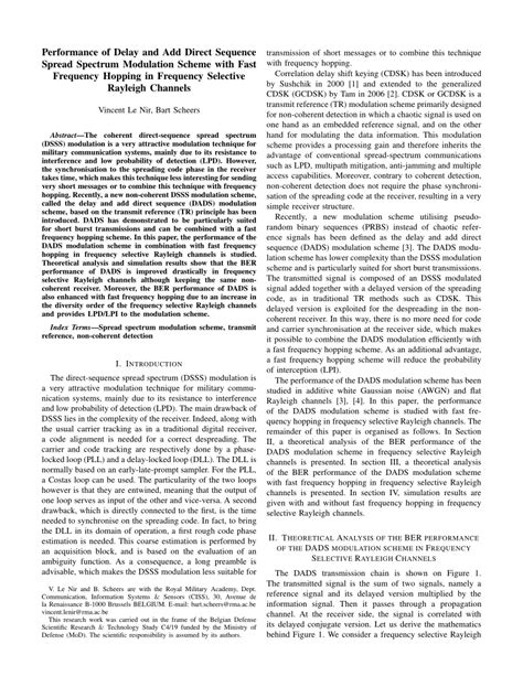 Pdf Performance Of Delay And Add Direct Sequence Spread Spectrum Modulation Scheme With Fast