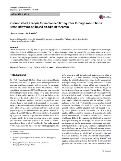 Pdf Ground Effect Analysis For Unmanned Lifting Rotor Through Robust Finite State Inflow Model