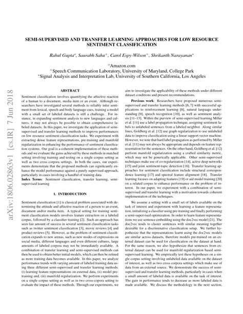 Semi Supervised And Transfer Learning Approaches For Low Resource