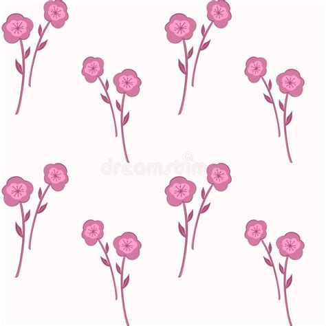 Pink Flower On Stem Abstract Flowers Seamless Vector Pattern Stock
