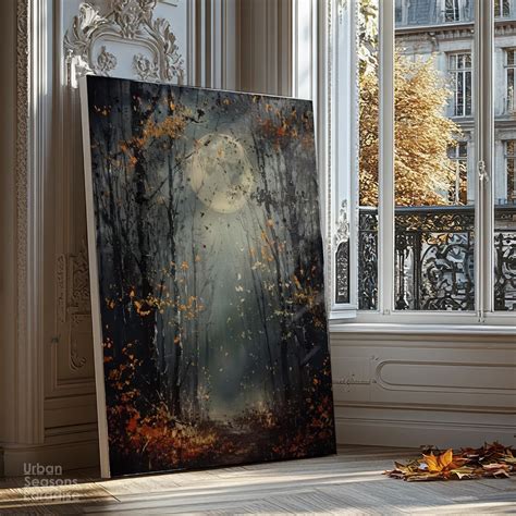 Full Moon Wall Art Halloween Dark Forest Print Autumn Witchy Decor