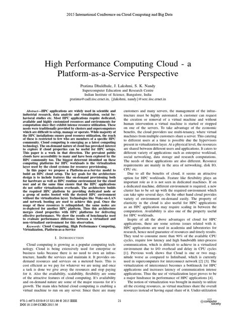 High Performance Computing Cloud A Platform As A Service Perspective