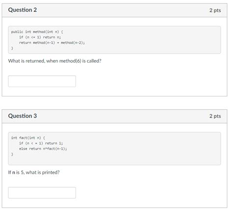 solved question 2 2 pts public int method int n { if n