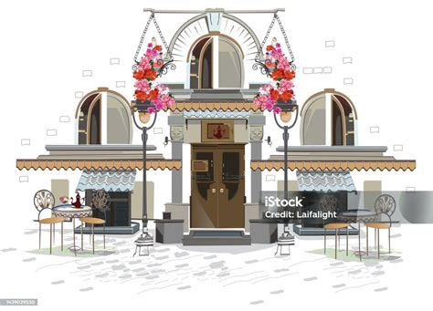 시리즈의 배경 장식 꽃 오래 된 도시 전경과 거리 카페 파리 일 드 프랑스에 대한 스톡 벡터 아트 및 기타 이미지 파리 일