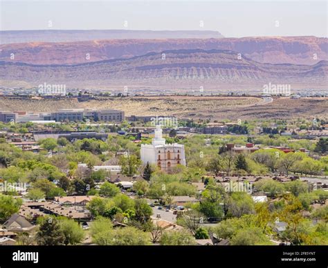 Aerial View Of The Cityscape Of St George With The St George Utah Temple At Utah Usa Stock