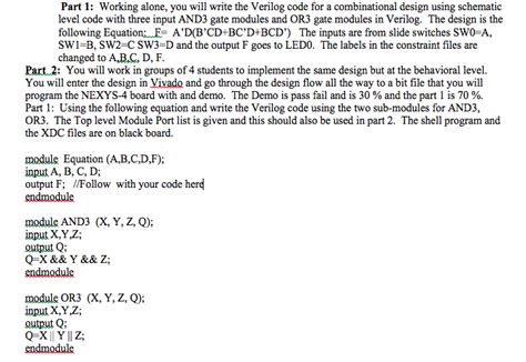 Solved Working Alone You Will Write The Verilog Code For A Chegg Com