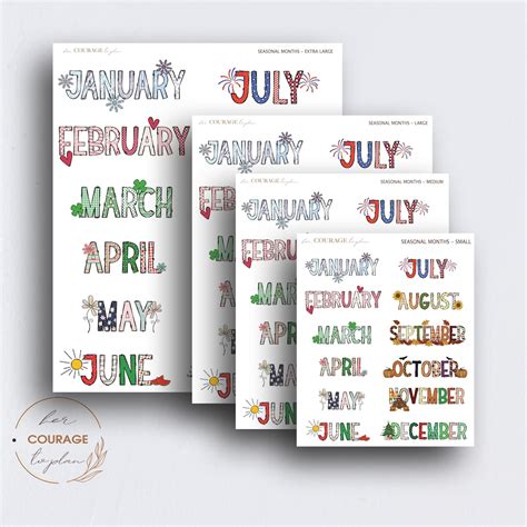 Themed Months Of The Year Months Headers Monthly Title Stickers Cute Holiday Seasons
