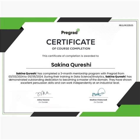 sakina qureshi on linkedin certificate of completion course in data