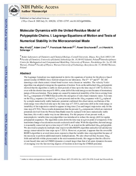 Pdf Molecular Dynamics With The United Residue Model Of Polypeptide Chains I Lagrange