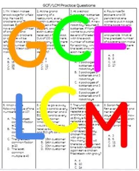 GCF LCM Practice Questions By SavTeachesStuff TPT