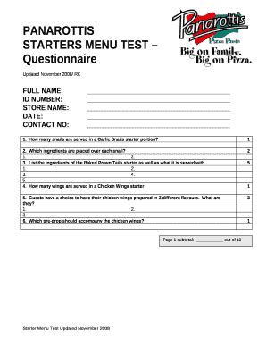 Menu Test Template Doc Template PdfFiller