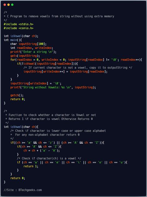 C Program To Delete Vowel Alphabets From A String Btech Geeks