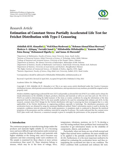 Pdf Estimation Of Constant Stress Partially Accelerated Life Test For Fréchet Distribution