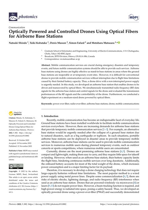 Pdf Optically Powered And Controlled Drones Using Optical Fibers For Airborne Base Stations