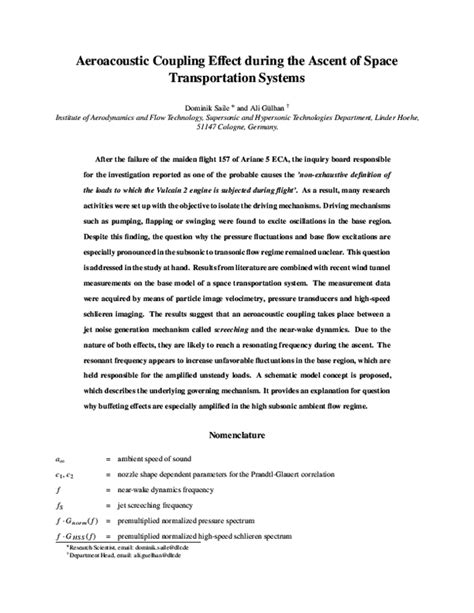 Pdf Aeroacoustic Coupling Effect During The Ascent Of Space Transportation Systems Dominik