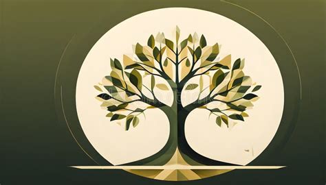 Abstract Geometric Tree With A Circular Canopy And A Rectangular Trunk In Limited Color Palette