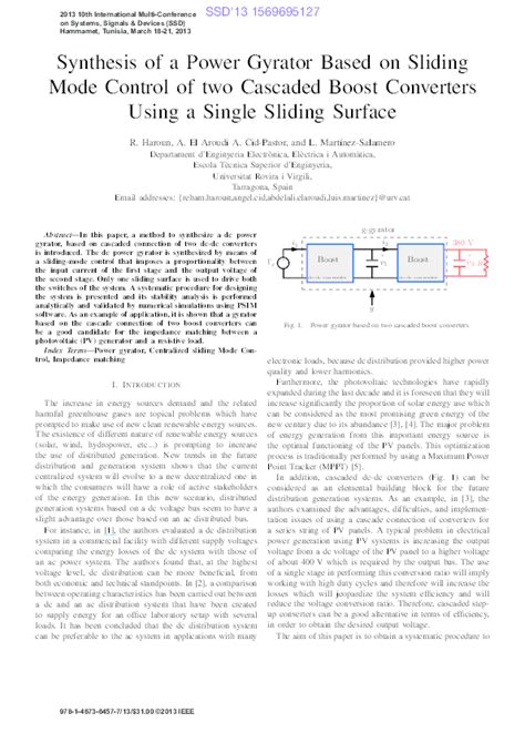 Pdf Synthesis Of A Power Gyrator Based On Sliding Mode Control Of Two Cascaded Boost