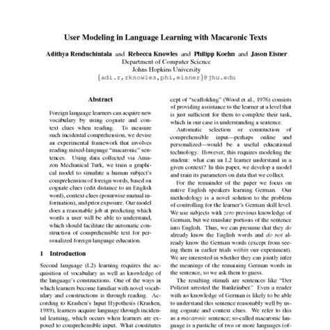 User Modeling In Language Learning With Macaronic Texts Acl Anthology