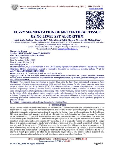 fuzzy segmentation of mri cerebral tissue using level set algorithm pdf