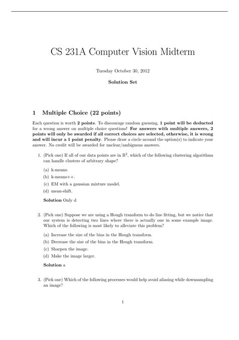 cs 231a computer vision midterm with correct answers soo helpful cs