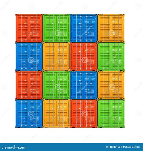 Env O De La Carga Contenedores Para Mercanc As Apilados Ejemplo Realista Del Vector En El Fondo