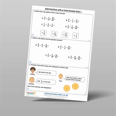 Year 5 Add Fractions With A Total Greater Than 1 Discussion Problem Resource Classroom Secrets