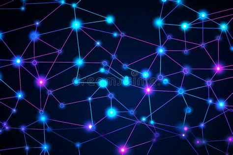 Ethereal Neon Blockchain Nodes In Dark Blue And Azure Futuristic Digital Background Glowing