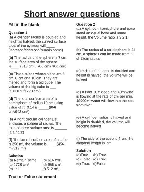 Short Answer Type Questions Pdf