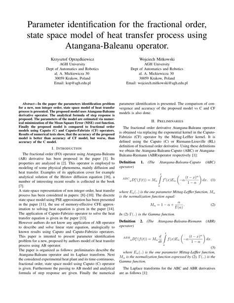 Pdf Parameter Identification For The Fractional Order State Space Model Of Heat Transfer