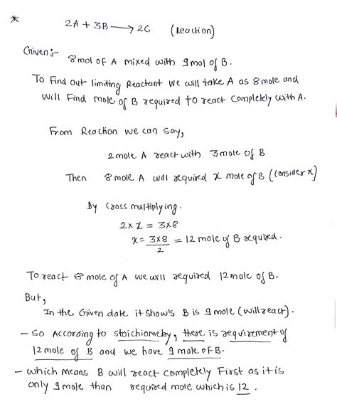 Solved Consider A Generic Reaction 2 A 3 B 2 C If 8 Mol Of A