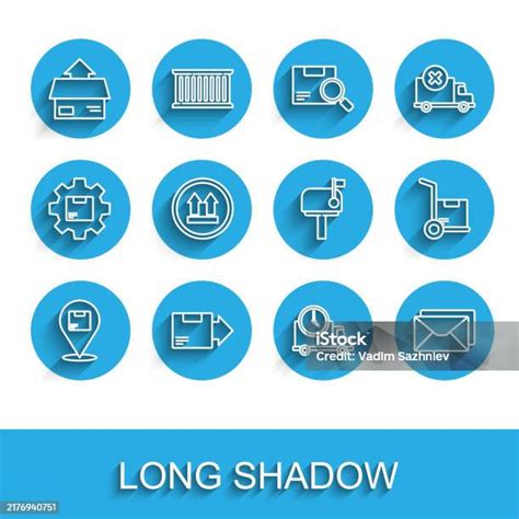 골판지 상자 판지 물류 배송 트럭 및 시계 봉투 이쪽 위로 핸드 박스 및 메일 아이콘으로 라인 위치를 설정합니다 벡터 교통에 대한 스톡 벡터 아트 및 기타 이미지 Istock