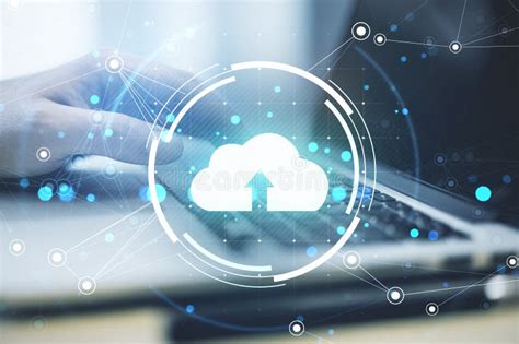 Cloud Computing Symbol With Digital Connections On Abstract Blue