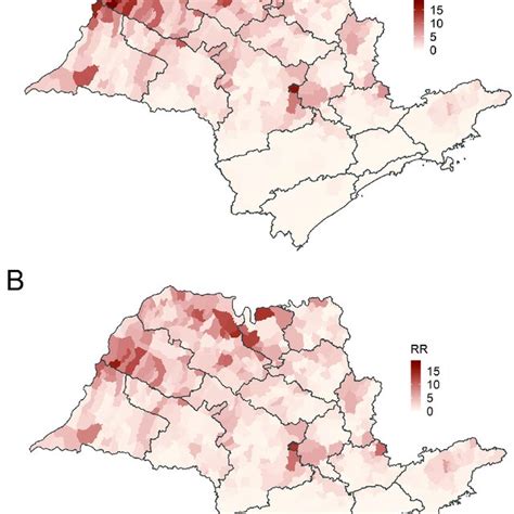 Spatial Relative Risks Posterior Means Of The Spatial Relative Risks Download Scientific
