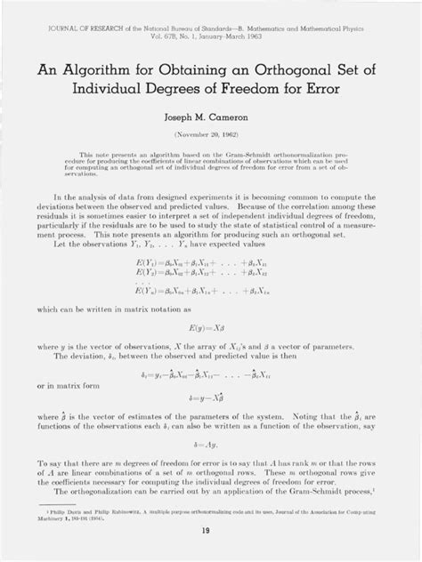 An Algorithm Of Orthogonal Set Pdf Degrees Of Freedom Statistics Errors And Residuals