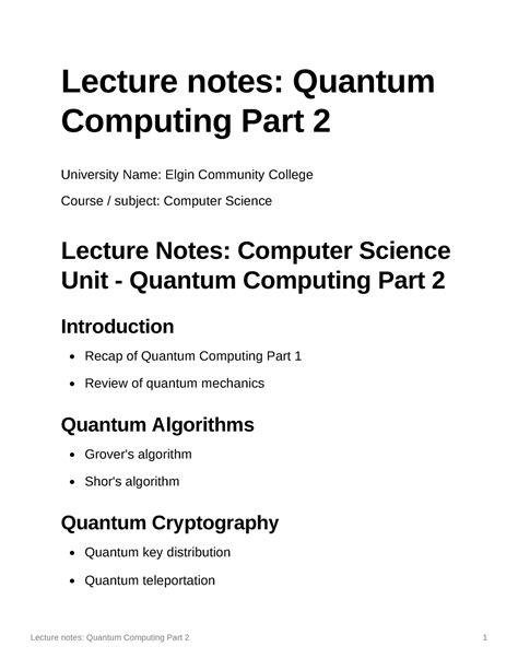 Lecture Notes Quantum Computing Part 2 Lecture Notes Quantum